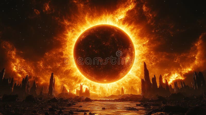 Solar Eclipse with Yellow Light in the Outer Space Sky Stock ...