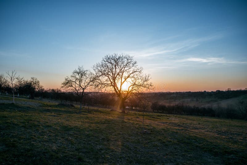 Amazing Spring Rural Landscape at Sunset Stock Image - Image of dusk ...
