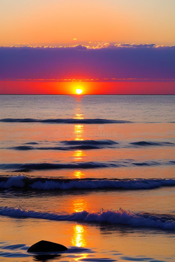 Amazing Sunset at a Beach with Smooth Waves Generated by Ai Stock ...