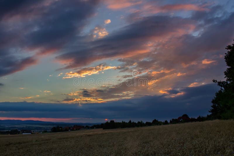 Amazing Sunset on Field with Airport Plana Stock Image - Image of ...