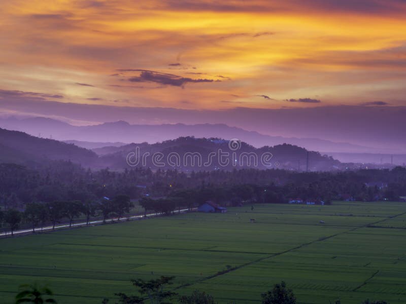 Amazing Sunset in the Field in Indonesia Stock Image - Image of evening ...