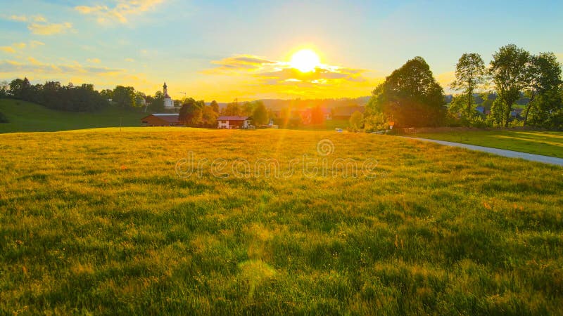 Amazing Sunset Over Farm Fields in Summer Stock Photo - Image of field ...