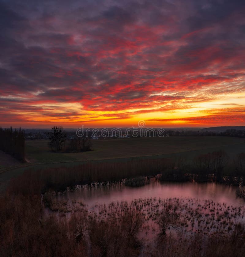 Amazing Sunset Over the Spring Fields of Rotmanka, Poland Stock Image ...