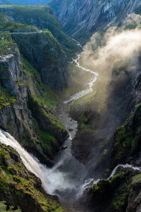 Amazing Sunset Over the Voringfossen Waterfalls in Norway Stock Image ...
