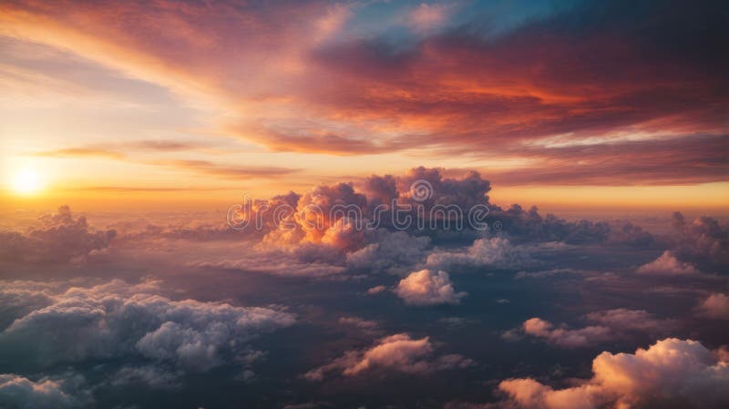 Amazing Sunset Sky and Clouds from Above Ai Generated Art Stock Illustration - Illustration of ...