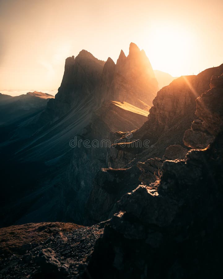 Amazing Sunset View of Seceda Peak in Dolomites . Italy Stock Image ...