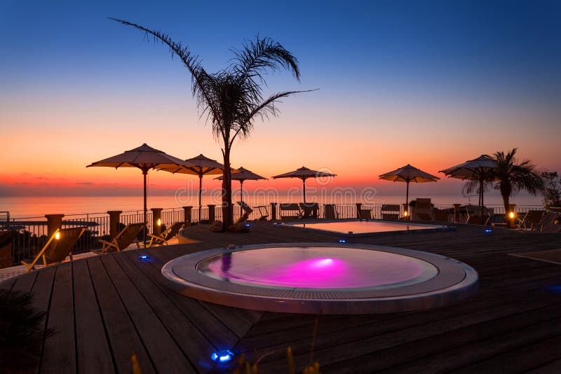 Amazing Sunset View from Spa Area by the Beach Stock Photo - Image of ...