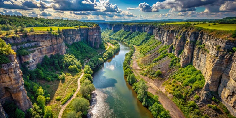 Amazing Top View of a River Valley between the Cliffs AI Generative ...