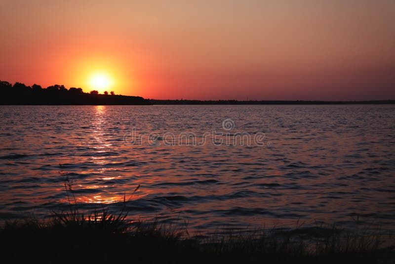 Amazing View of Beautiful Sunset on Riverside Stock Photo - Image of ...