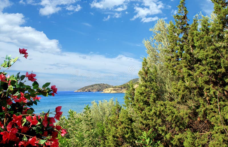 Amazing View with Blue Sea and Coast of Samos Island Stock Photo ...