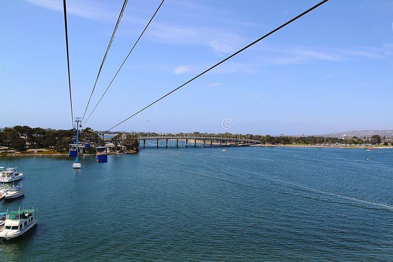 Amazing View of Cableway Over Blue Ocean Water. Beautiful Backgrounds ...