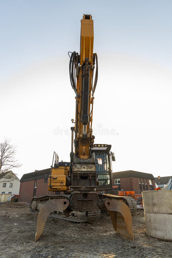 Amazing View of Crawler Excavator on Construction Site at Sunset. High ...