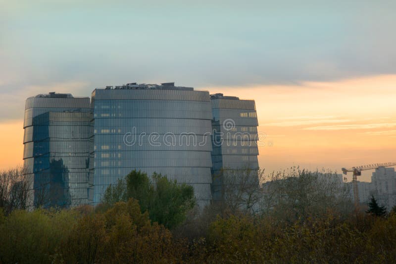 Amazing View of an Office High-rise Building of Glass on Sunset. Stock ...