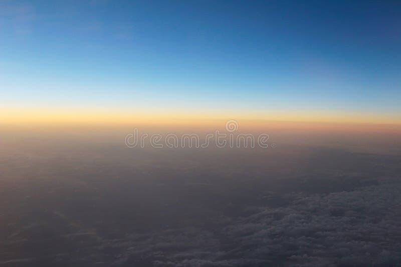 Amazing View from Plane on the Sky, Sunset Sun and Clouds Stock Photo ...