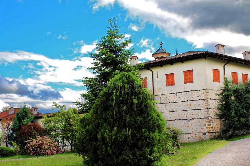 View of Rozhen Monastery stock image. Image of tree - 108048611