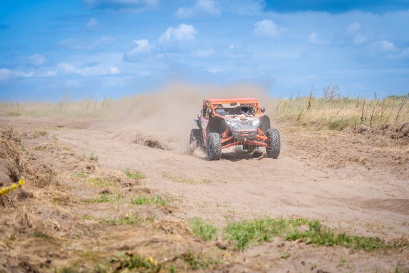 Amazing View on Sandy Active UTV. Extreme Ride on 4x4 Stock Photo ...