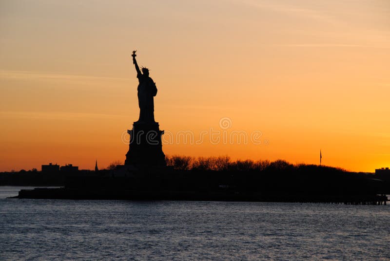 Breathtaking View of the Statue of Liberty, at Sunset Stock Image ...