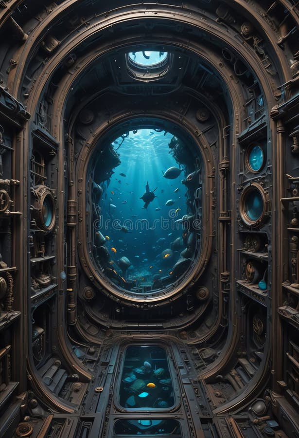An Amazing View from a Submarine Window and Under the Sea Stock ...