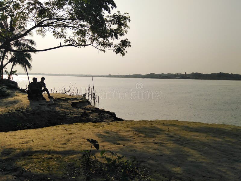Amazing View of the Sunset Riverside. Evening Sun Sets on River Bank ...