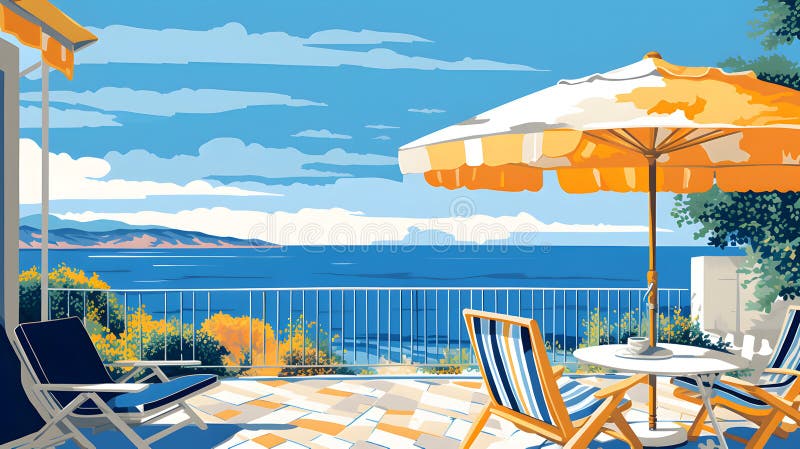 Amazing View from Terrace on the Beach , AI Generated Image in Art Deco ...