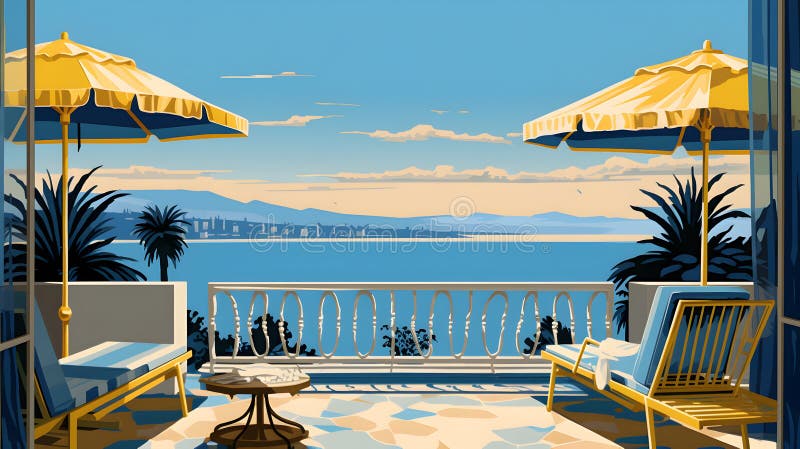 Amazing View from Terrace on the Beach , AI Generated Image in Art Deco ...
