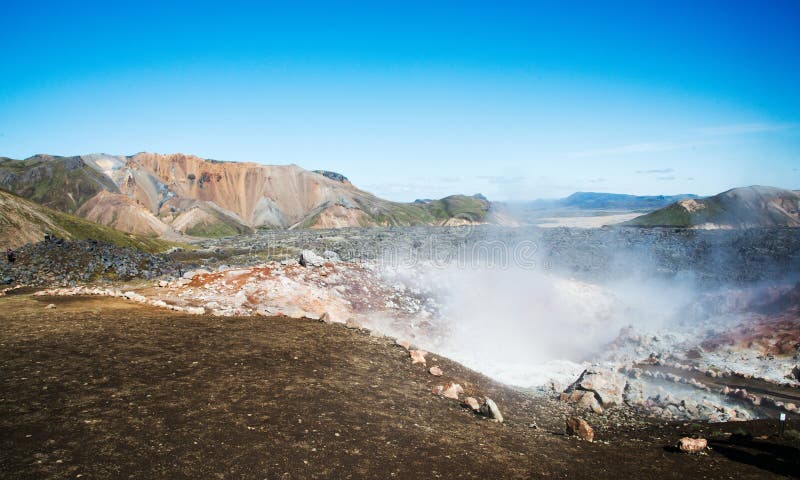 Amazing Volcanic Landscape in Iceland with Smoke Stock Image - Image of ...