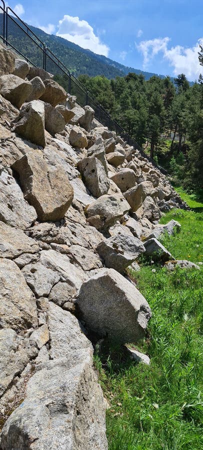 Amazing Water Dam Back View Full of Stones Stock Image - Image of ...
