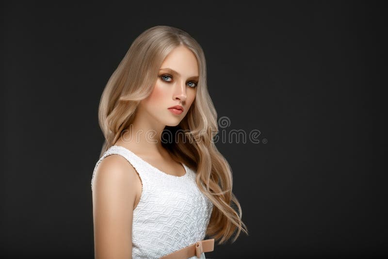 Beautiful Curly Hair Girl With Wavy Long Hair Portrait Volume Stock