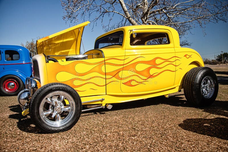 Amazing Yellow Hot Rod with Chrome Editorial Stock Image - Image of ...