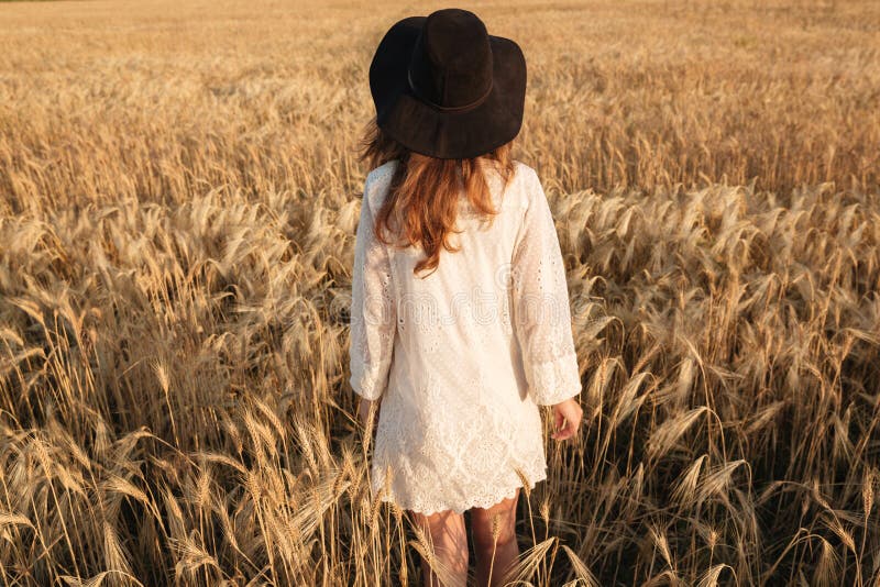 Amazing Young Lady in the Field. Looking Aside Stock Photo - Image of ...
