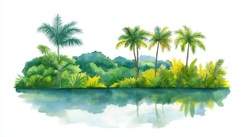 Amazon Basin. Amazon Basin Hand Drawn Watercolor Illustration Stock ...