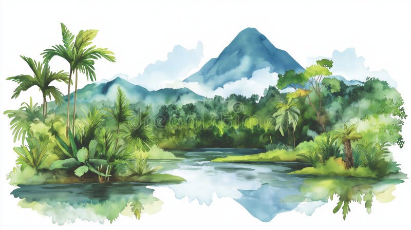Amazon Basin. Amazon Basin Hand Drawn Watercolor Illustration Stock ...