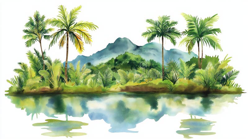 Amazon Basin. Amazon Basin Hand Drawn Watercolor Illustration Stock ...