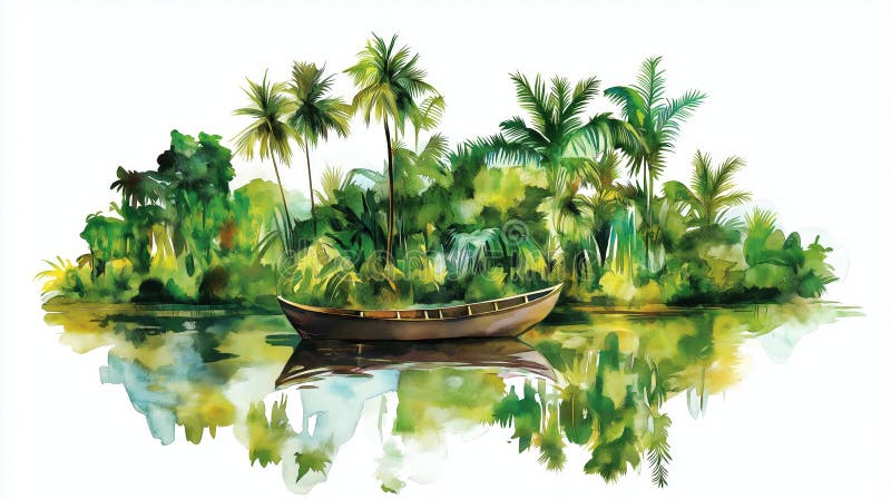 Amazon Basin. Amazon Basin Hand Drawn Watercolor Illustration Stock ...