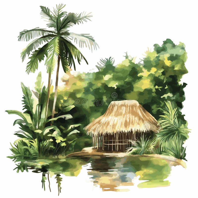 Amazon Basin. Amazon Basin Hand Drawn Watercolor Illustration Stock ...