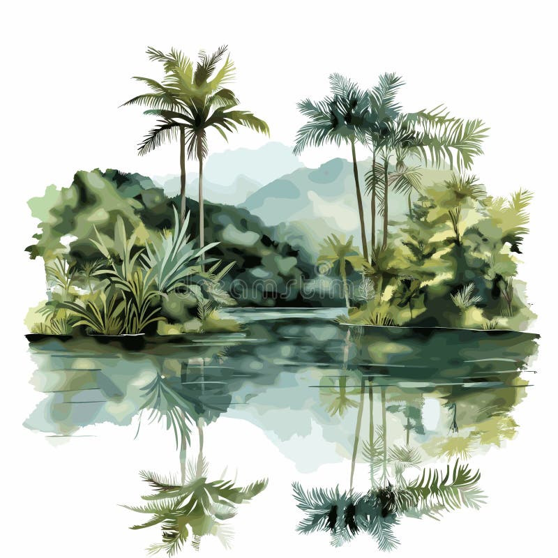 Amazon Basin. Amazon Basin Hand Drawn Watercolor Illustration Stock ...