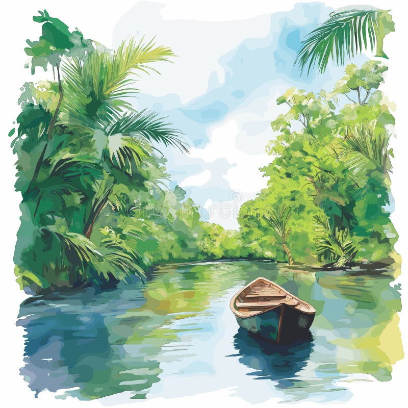 Amazon Basin. Amazon Basin Hand Drawn Watercolor Illustration Stock ...