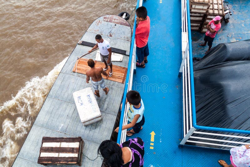 AMAZON, BRAZIL - JUNE 30, 2015: Crew Reloads the Cargo between ...