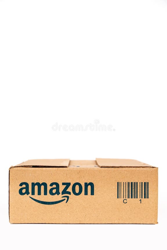 Amazon Cardboard Box Isolated on White Background, Recycling Concept ...