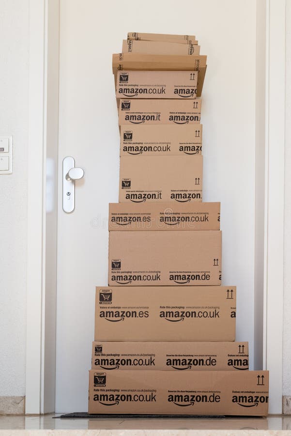 Opened Parcel from Amazon on Home Parquet Floor Editorial Stock Image ...