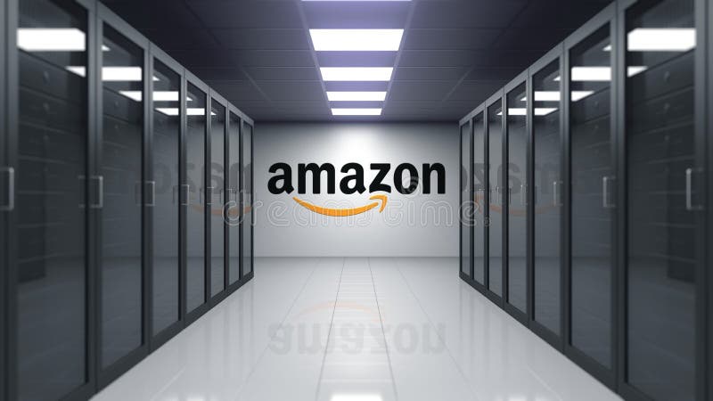 Amazon.com Logo on the Wall of the Server Room. Editorial 3D Animation ...