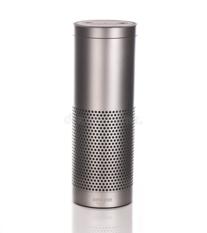 Amazon Echo Plus in Silver on a White Background Stock Image - Image of ...