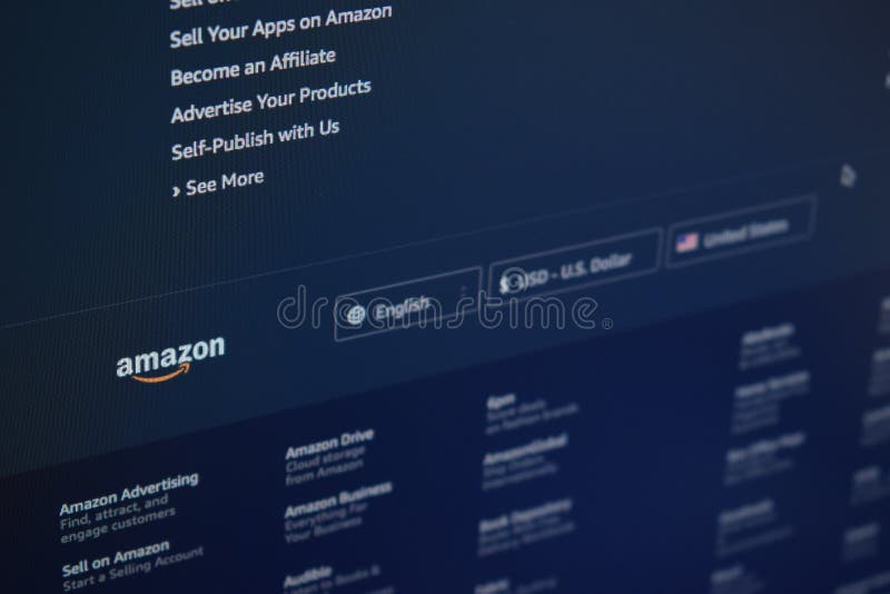 Amazon Footer detail editorial photography. Image of buying - 184150677