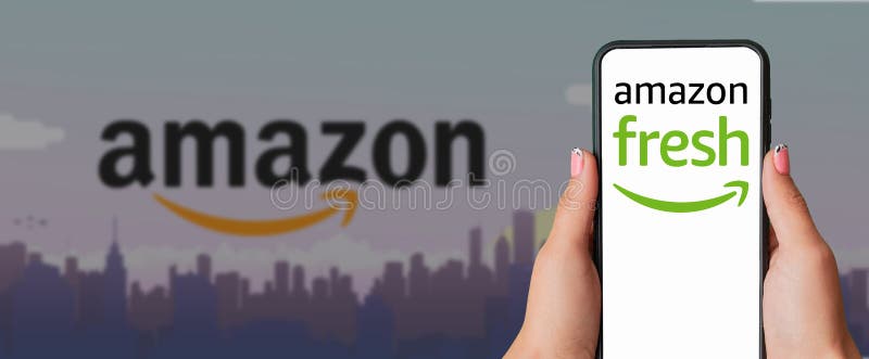 Amazon Fresh Logo on Smartphone Screen - Horizontal Banner Web ...