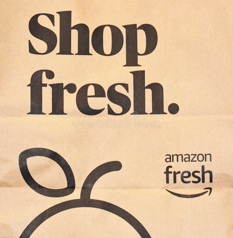 Amazon Fresh paper bag editorial image. Image of close - 349589495
