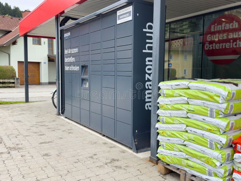 Amazon Hub Locker Outdoors Near Store with Stack of Garden Soil Bags ...