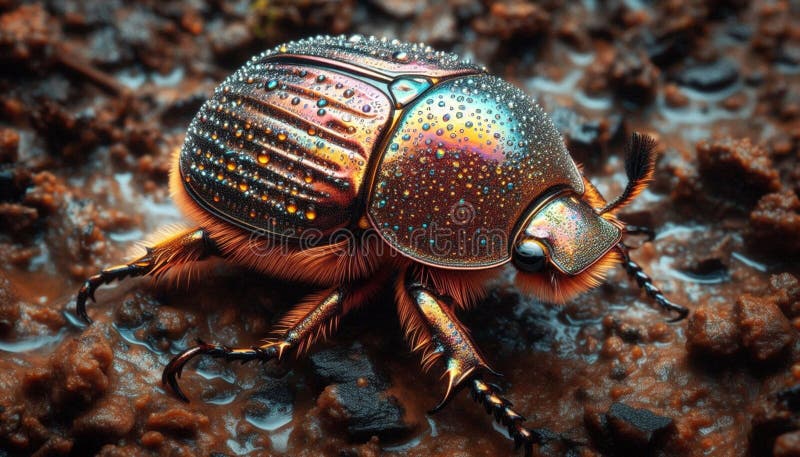 Amazon Jungle Beetle with Shiny Shell on Wet Ground Stock Illustration ...