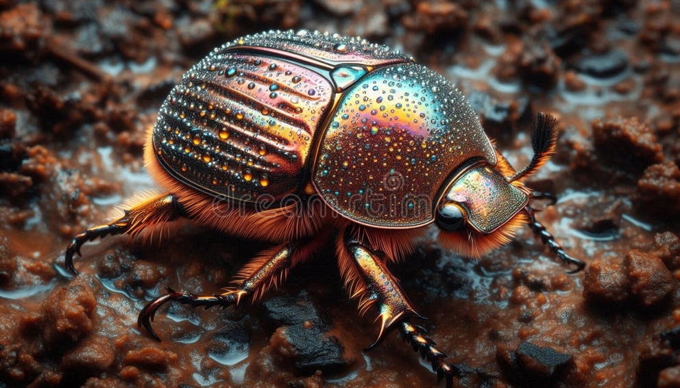 Amazon Jungle Beetle with Shiny Shell on Wet Ground Stock Illustration ...