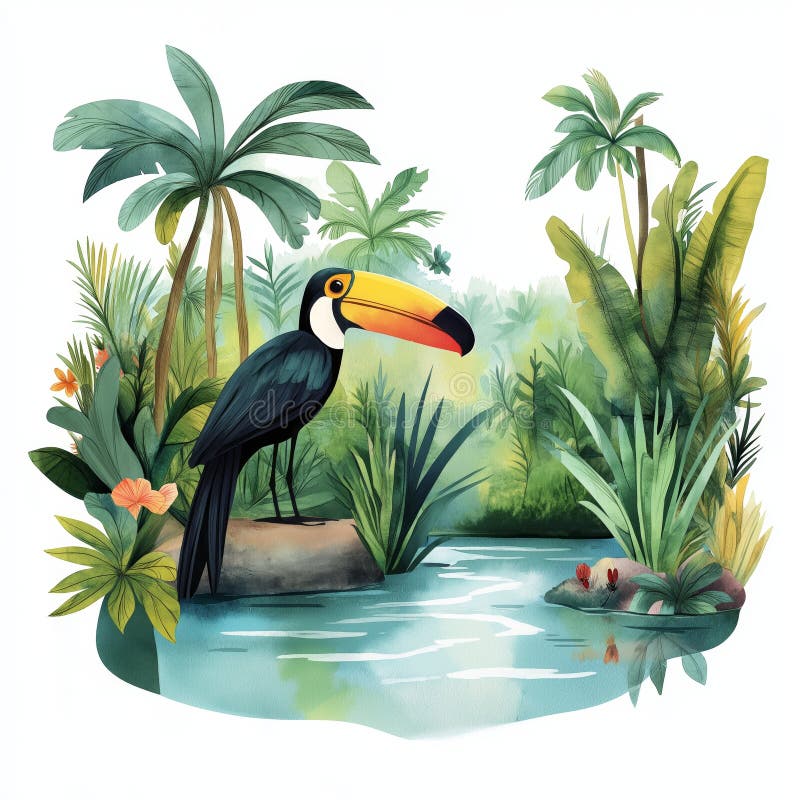 Amazon Jungle. Amazon Jungle Hand Drawn Watercolor Illustration Stock ...