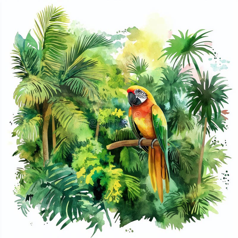 Amazon Jungle. Amazon Jungle Hand Drawn Watercolor Illustration Stock ...